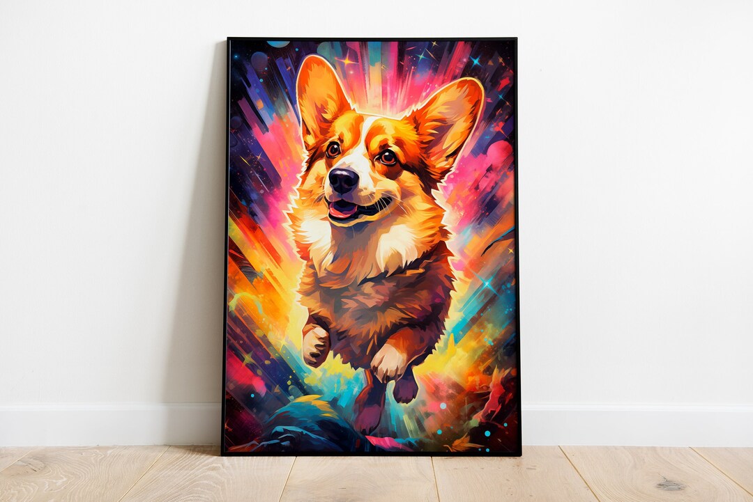 Corgi Rainbow Poster, Psychedelic Dog Animal Pet Art Print, Colorful ...
