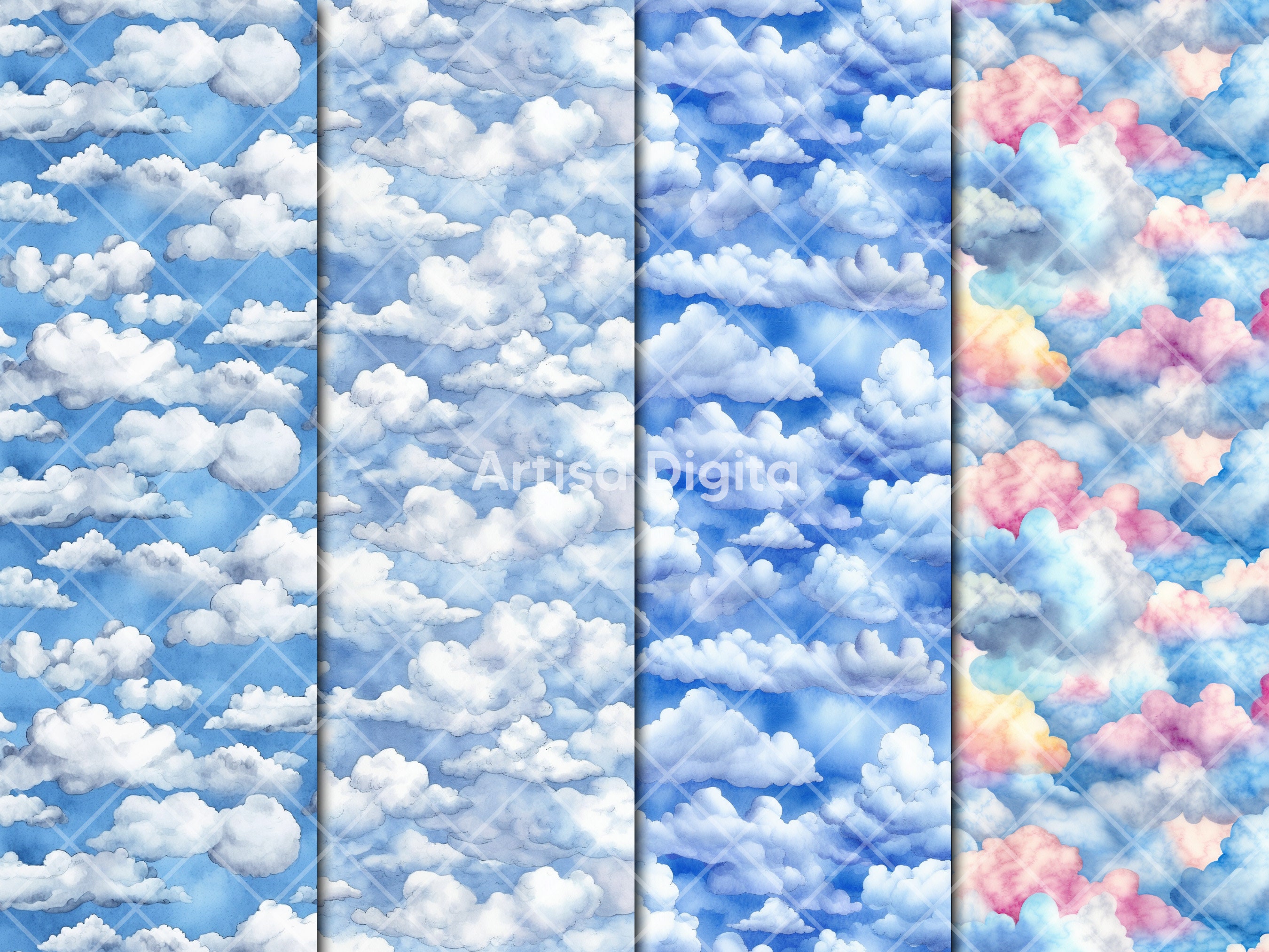 Watercolor Clouds Digital Paper 20 Seamless Cloud Sky Patterns ...