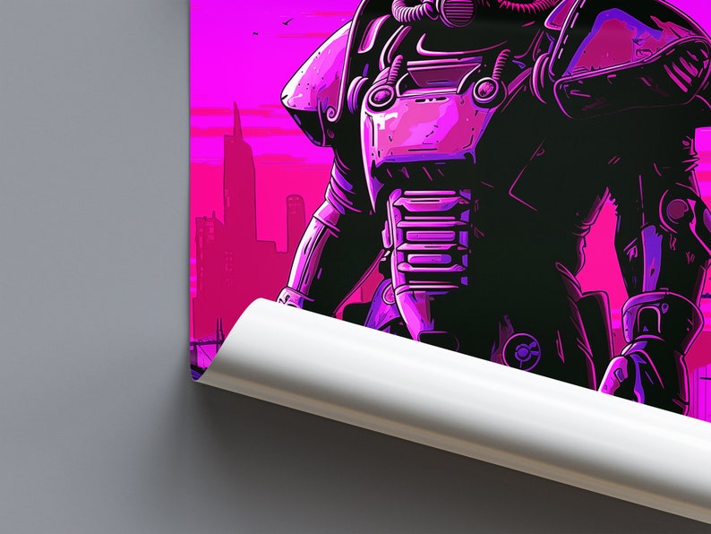 Power Armor Poster, Fallout Game Series Fan Art Print, Cool Pink Gaming ...