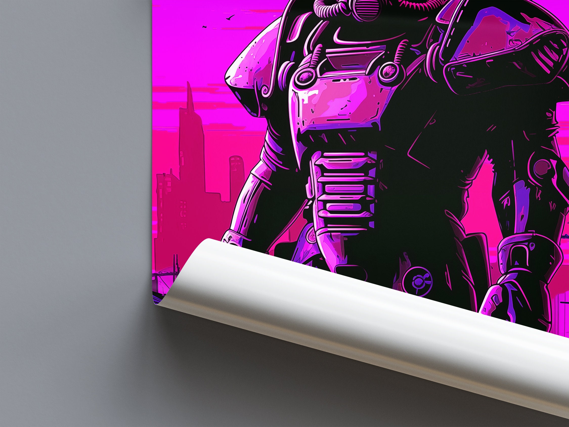 Power Armor Poster, Fallout Game Series Fan Art Print, Cool Pink Gaming ...