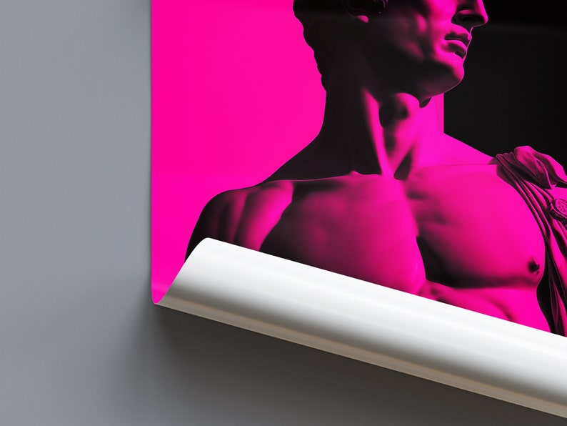 Pink Adonis Poster, Neon Greek Man Statue Sculpture Print, Masculine ...