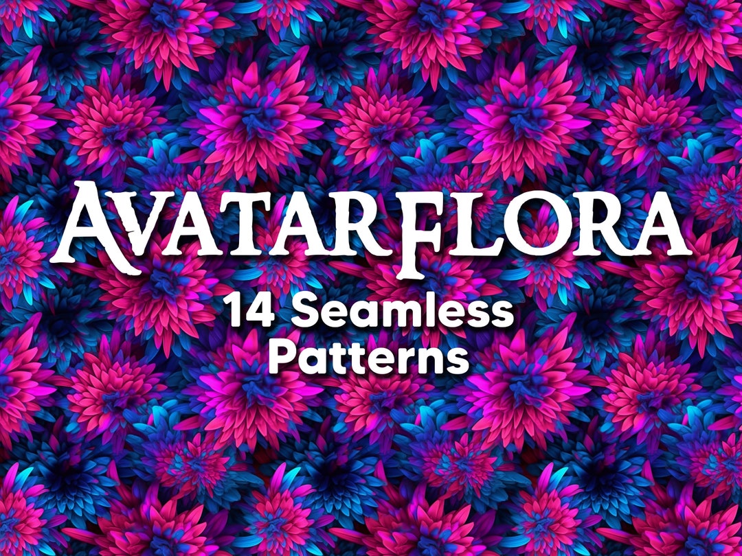 Avatar Flora Digital Paper 14 Seamless Neon Blue & Pink Flowers Pattern ...