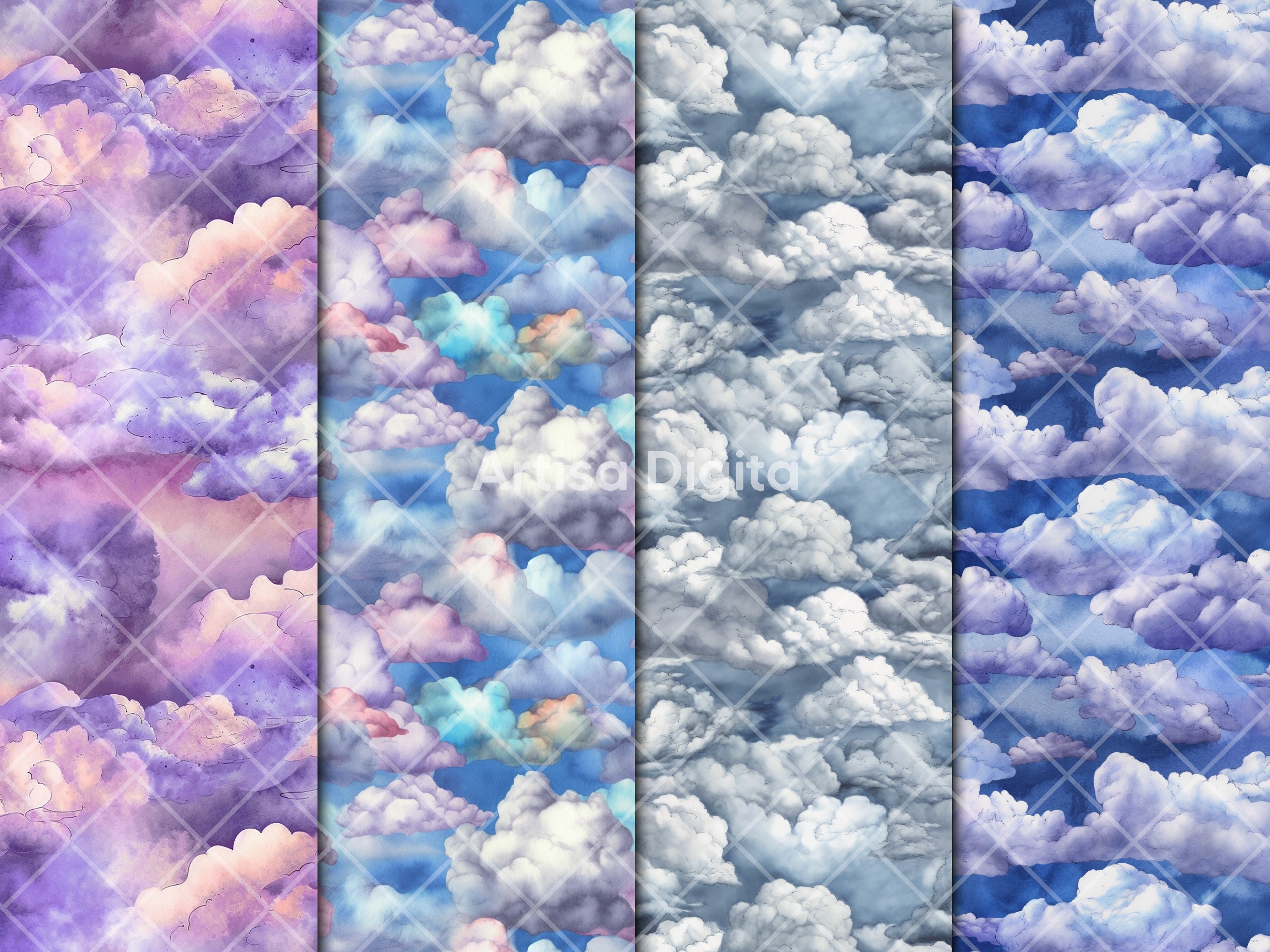 Watercolor Clouds Digital Paper 20 Seamless Cloud Sky - Etsy