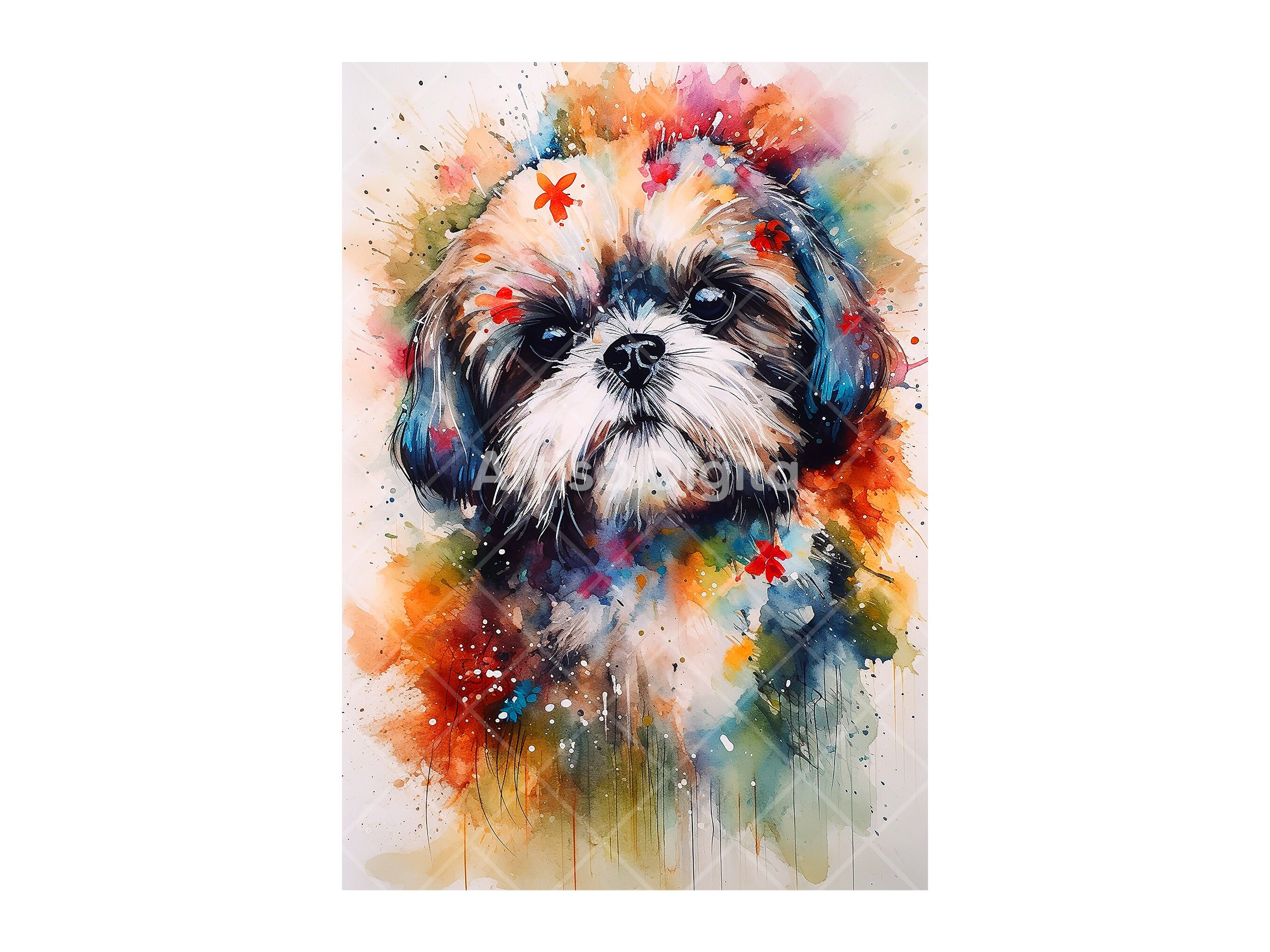 Watercolor Shih Tzu Digital Print Beautiful Dog Water Color Paint Pet ...