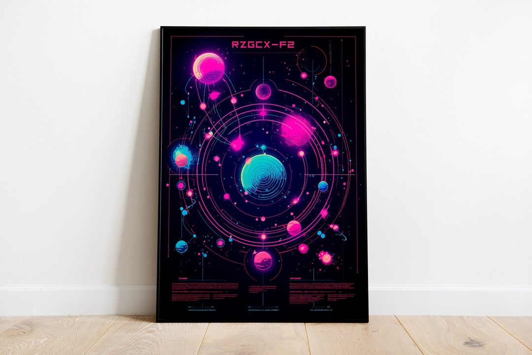 Neon Space Diagram Poster, Retro Fantasy Solar System Astronomy Print ...