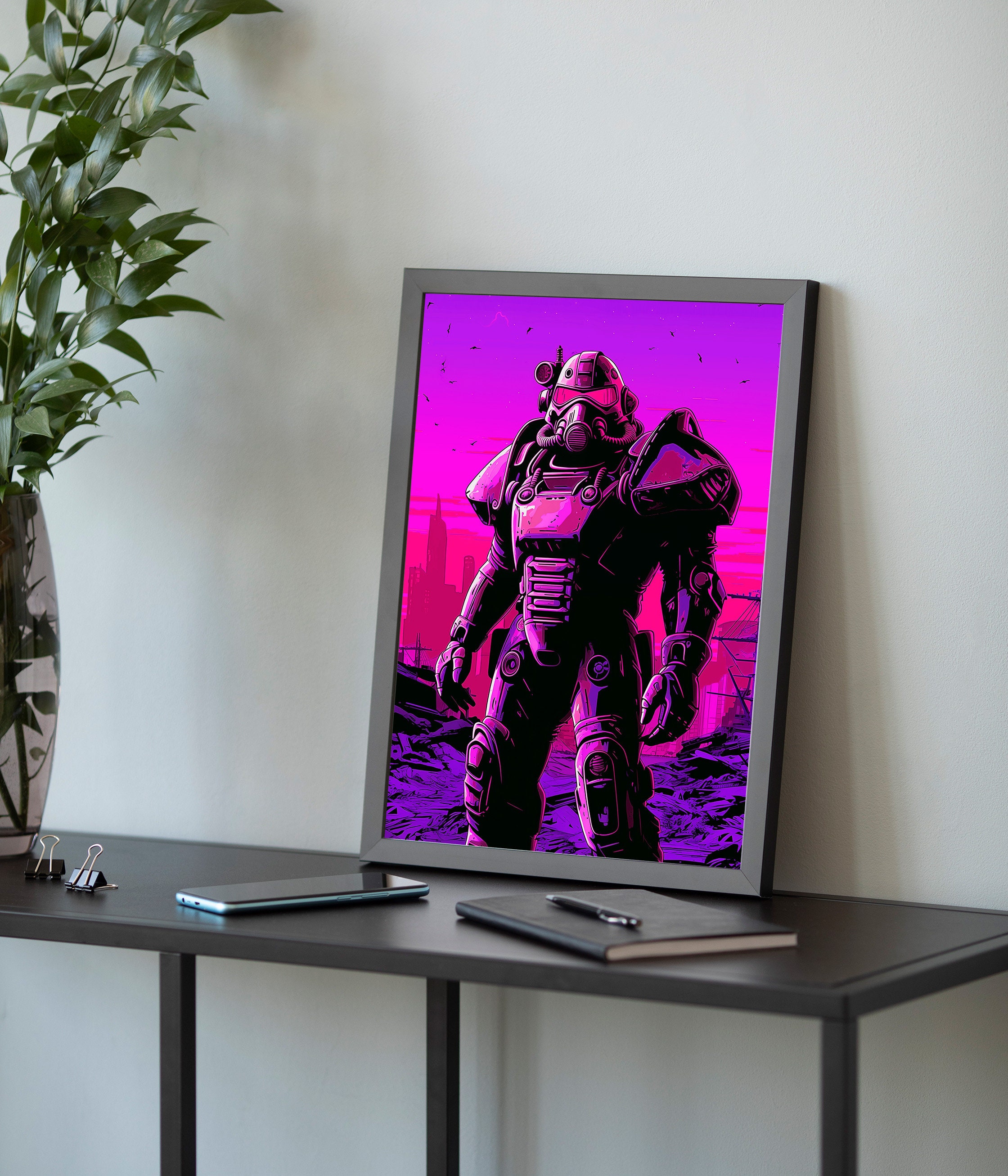 Power Armor Poster, Fallout Game Series Fan Art Print, Cool Pink Gaming ...