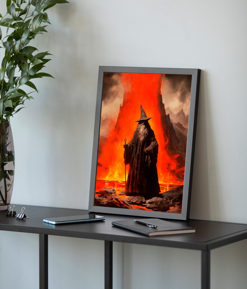 Gandalf Volcano Poster, Vintage Oil Painting Style Lord of the Rings ...