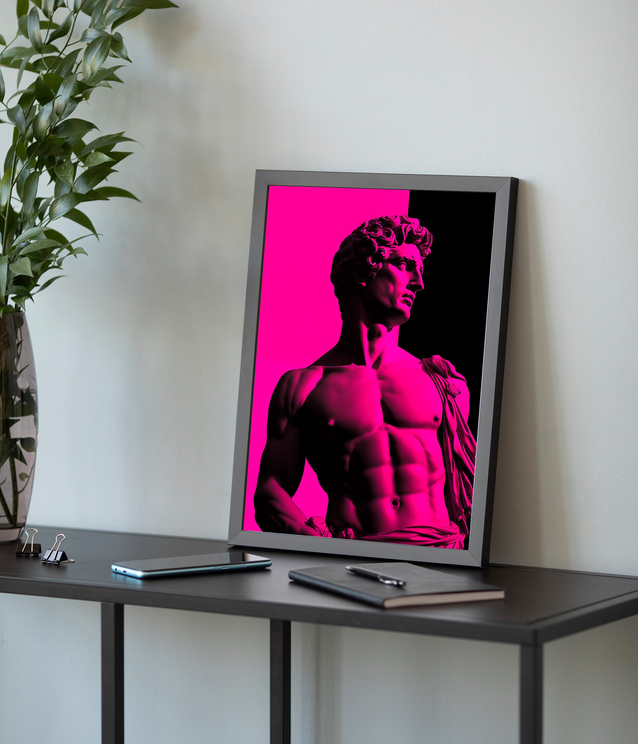 Pink Adonis Poster, Neon Greek Man Statue Sculpture Print, Masculine ...
