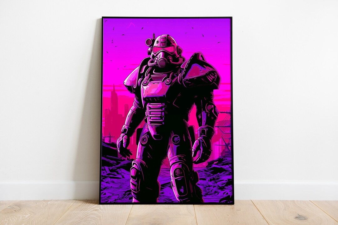Power Armor Poster, Fallout Game Series Fan Art Print, Cool Pink Gaming ...