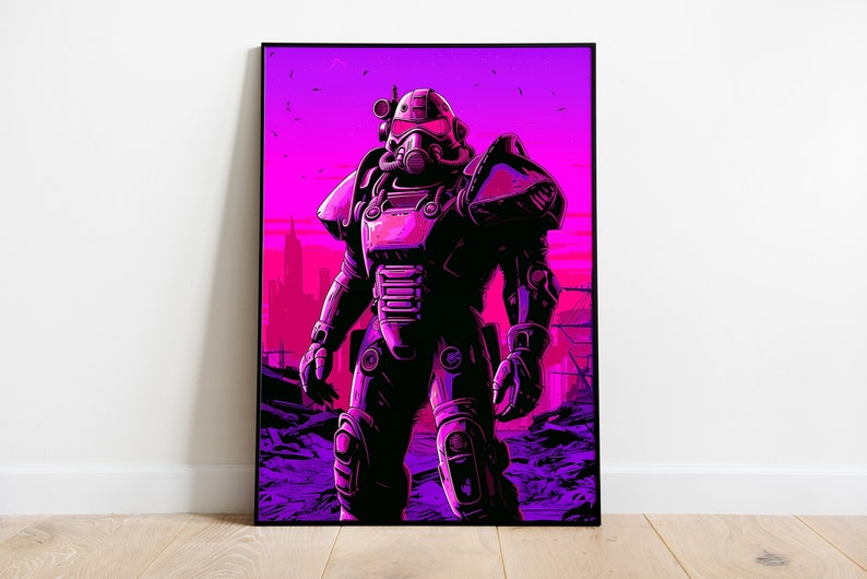 Power Armor Poster, Fallout Game Series Fan Art Print, Cool Pink Gaming ...
