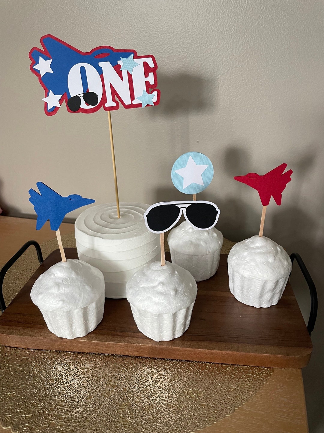 Airplane Theme Cake and Cupcake Toppers, Top One Theme Cupcake Toppers ...