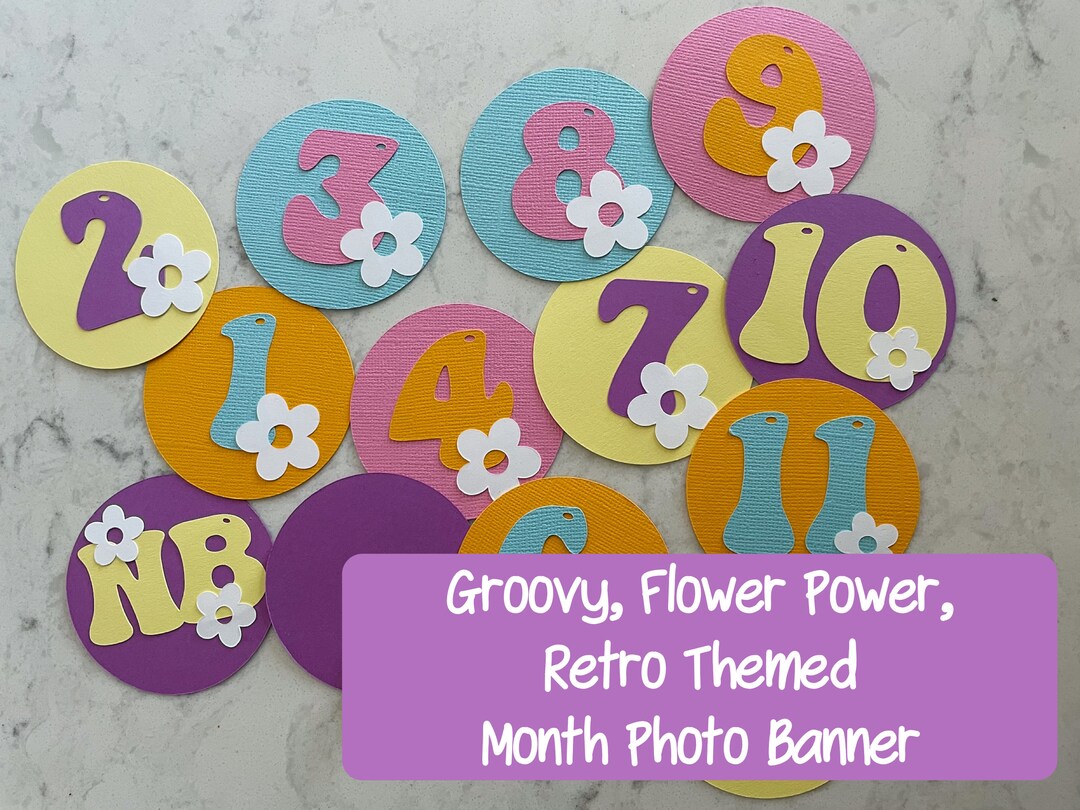 Groovy Themed Month Photo Banner, Groovy First Birthday, Flower Power ...