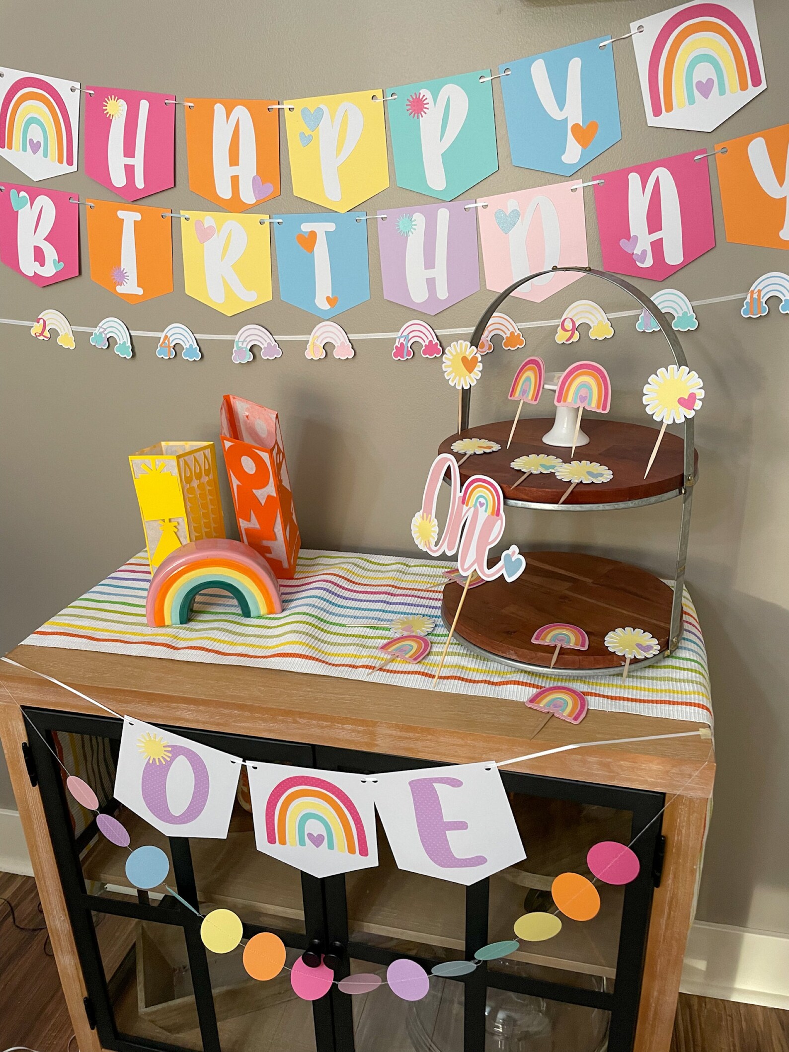 Rainbow Themed Birthday Decorations, Rainbow Theme First Birthday ...