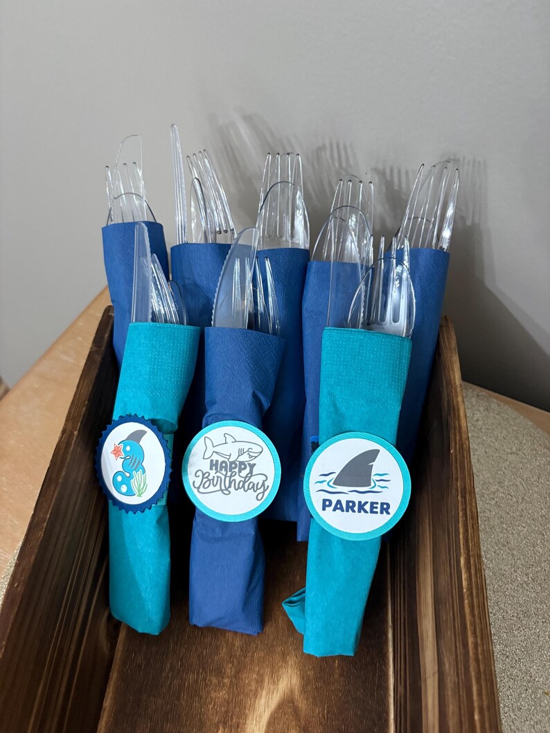Shark Birthday Cutlery Set, Shark Birthday Party or Event Silverware ...