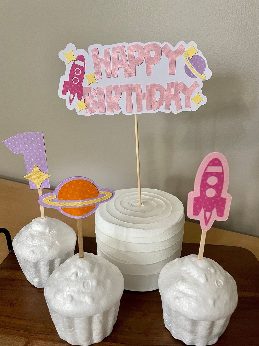 Girl Space Themed Cake and Cupcake Toppers, First Trip Around the Sun ...