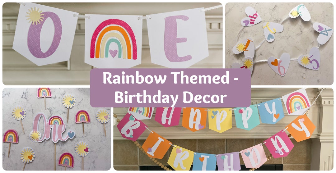 Rainbow Themed Birthday Decorations, Rainbow Theme First Birthday ...