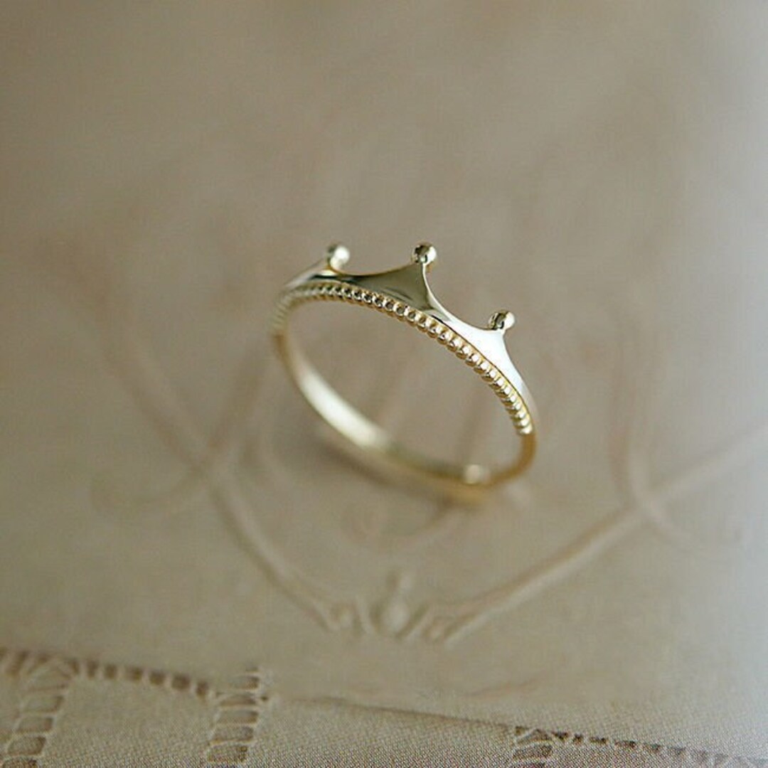 9K Solid Gold Elegant Stackable Crown Thin Band Dainty Ring - Etsy