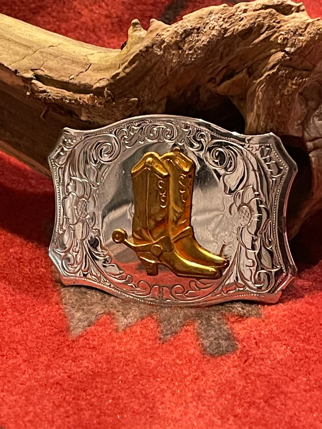 Silver Tone and Gold Tone Cowboy Boot Buckle - Etsy
