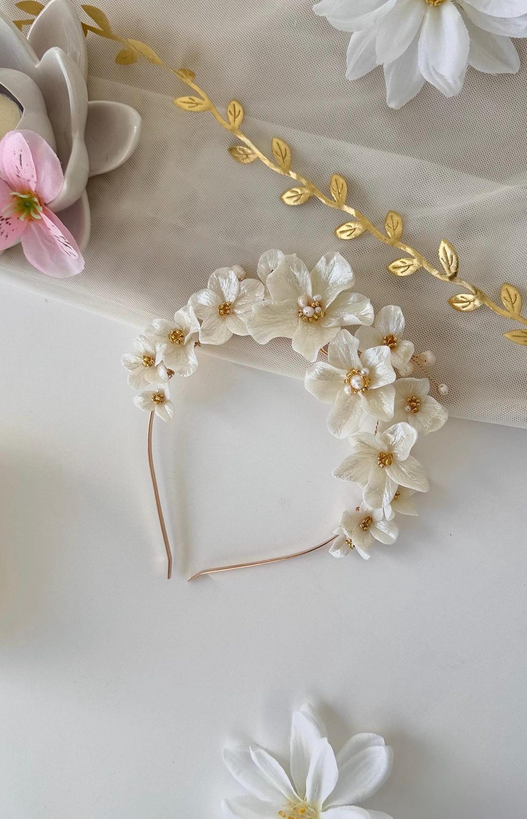 Wedding Flower Tiara, Flower Wedding Crown, Porcelain Wedding Headband ...