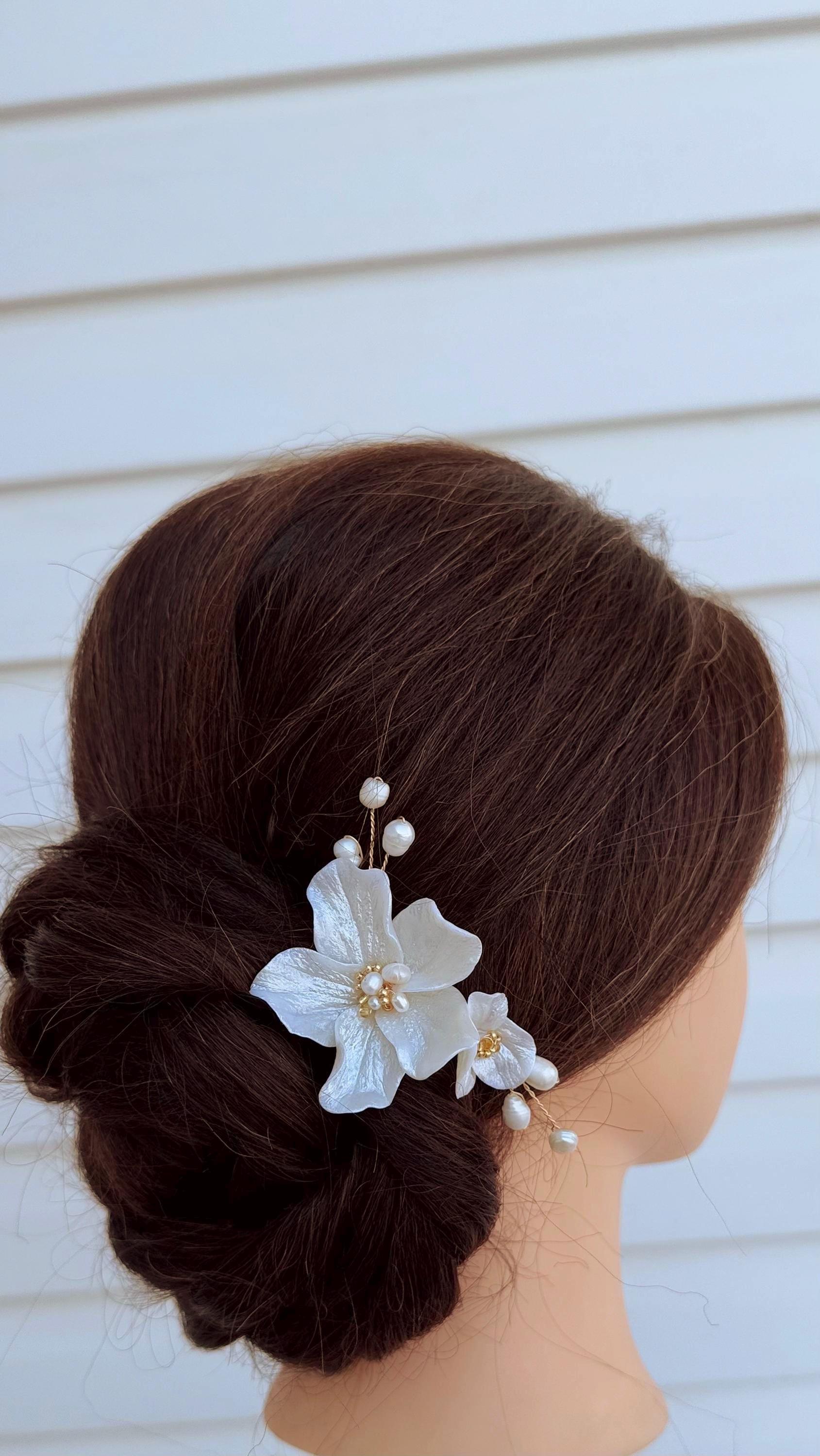 Hair Pins With Natural Pearls and Flowers|single Hair Flower With ...