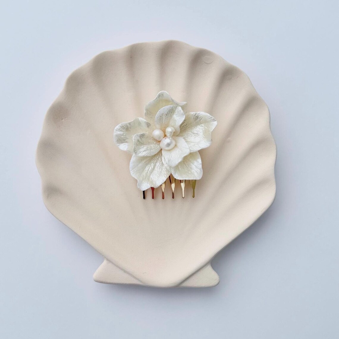 Comb With Natural Pearls and Flowers | Single Hair Flower With Natural ...
