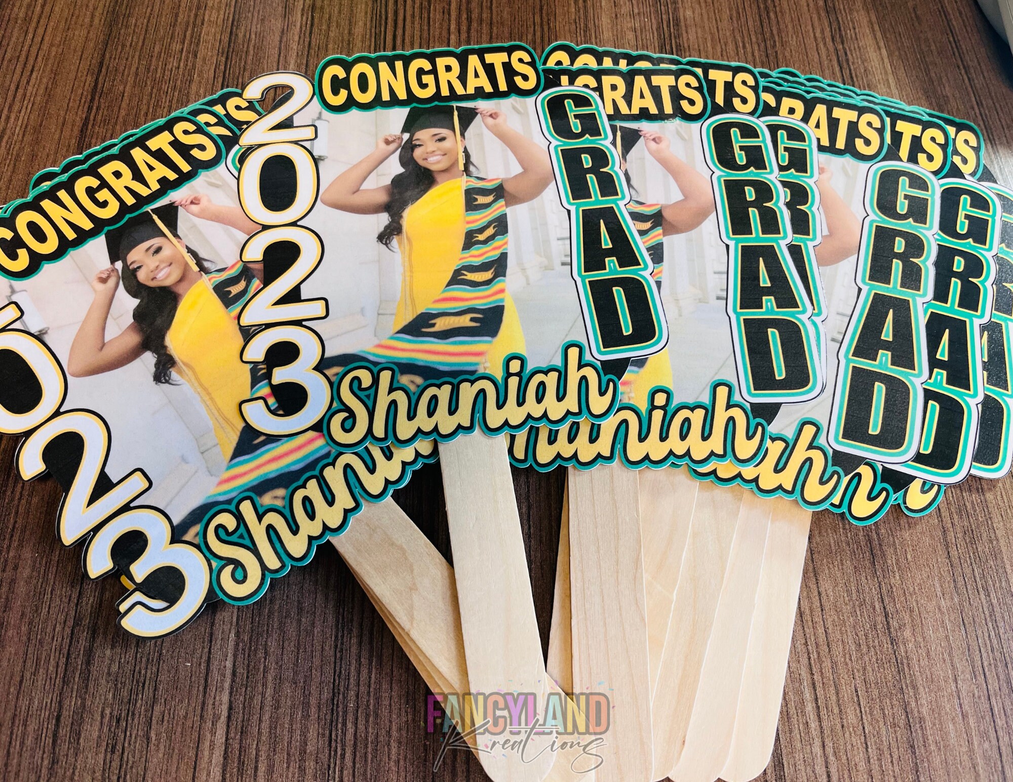 Custom Grad Fans, Graduation Fans, Head on a Stick, Custom Face Fans ...