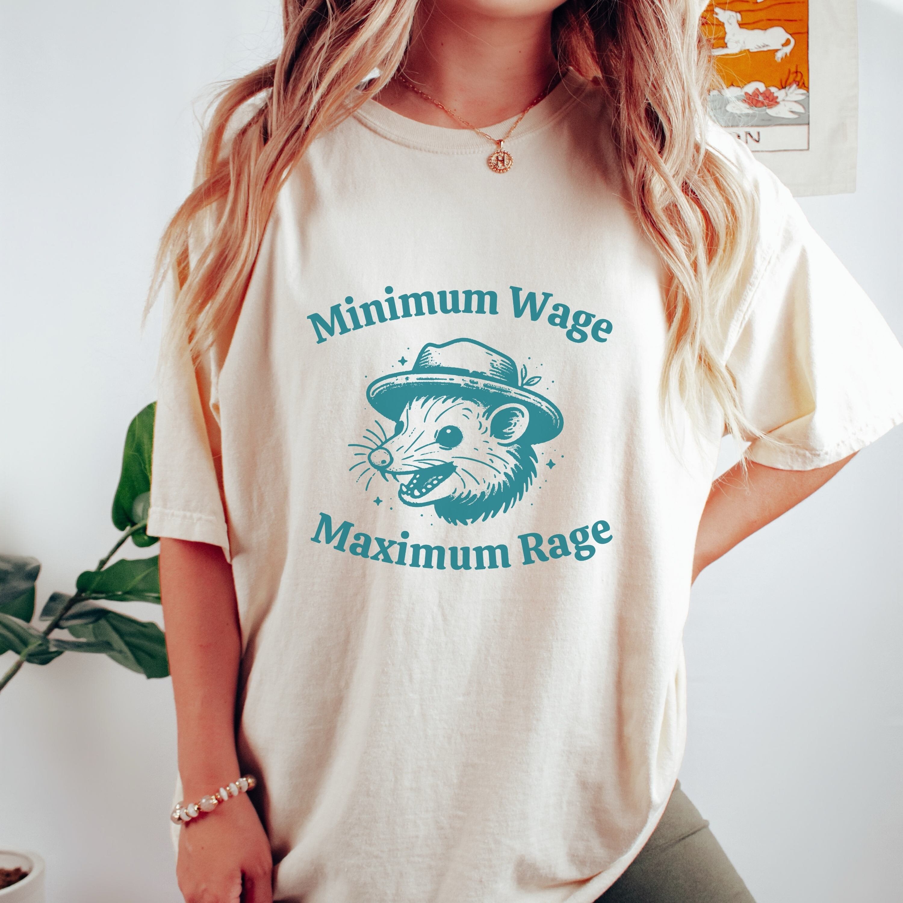 Minimum Wage Maximum Rage, Funny Opossum Shirt, Weirdcore Trash Panda Meme T-shirt for Animal ...