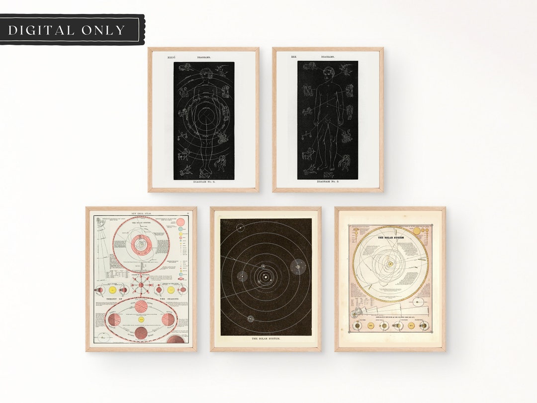 Celestial Bodies Bundle Five Piece Diagram Vintage Art Poster Prints ...
