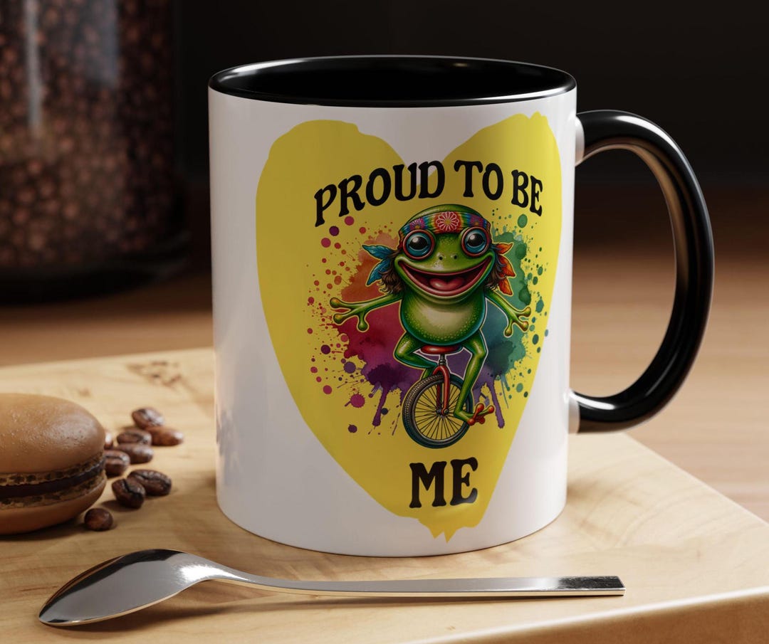 Happy Frog on a Unicycle Mug, Frog Art Mug, Unique AI Design Mug ...