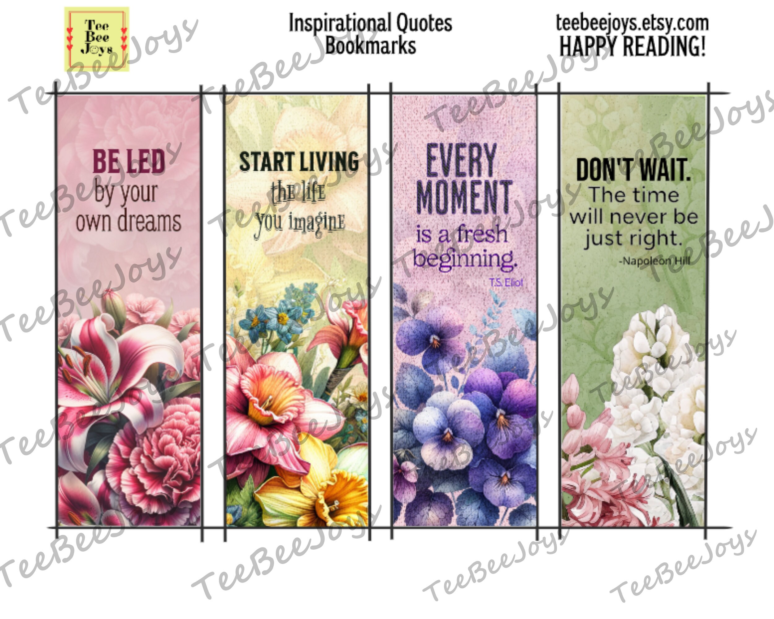 Flower Lover Bookmarks, Spring Lover Bookmarks, Inspirational Quotes ...