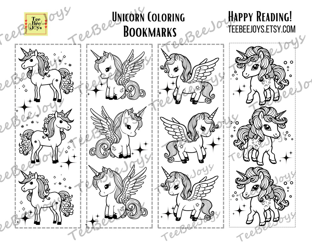 Unicorn Coloring Bookmarks, Unicorn Lover Bookmarks, Coloring Book Fan ...