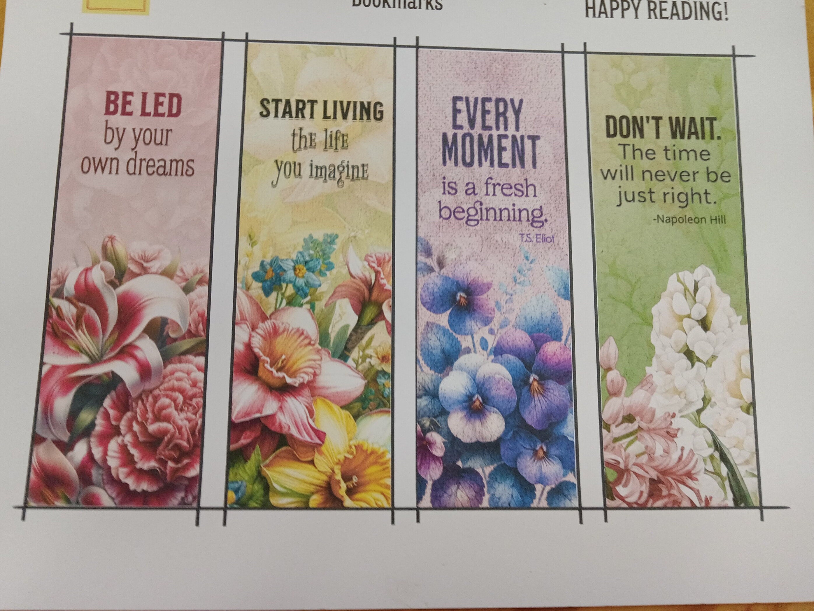 Flower Lover Bookmarks, Spring Lover Bookmarks, Inspirational Quotes ...