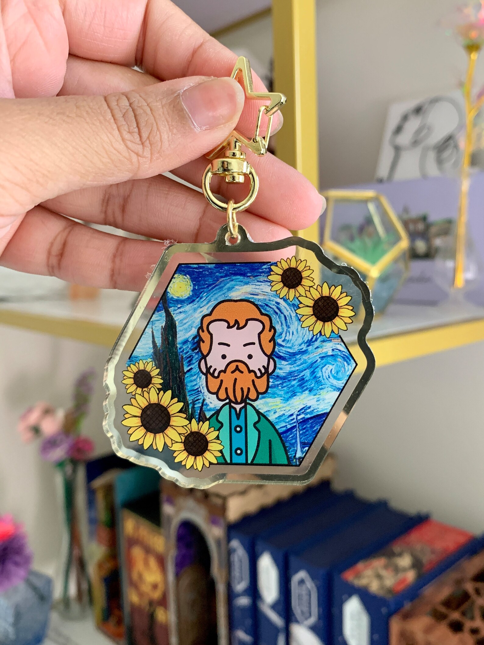 Van Gogh Keychain | Starry Night, Gold Edge, Impressionist Art - Etsy