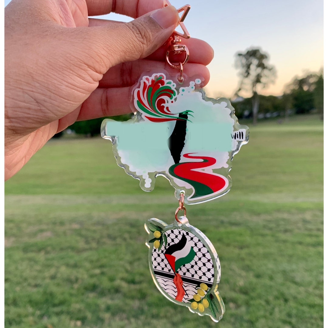 Palestine Double Charm Keychain With Kufiya and Palestinian Colors - Etsy