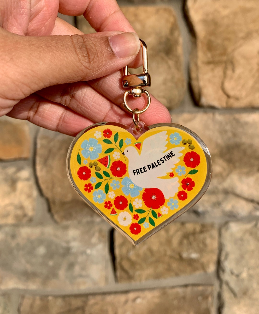 Free Palestine Heart Keychain With Watermelon, Dove, Olives, and Poppy ...