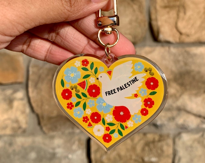 Free Palestine Heart Keychain With Watermelon, Dove, Olives, and Poppy ...