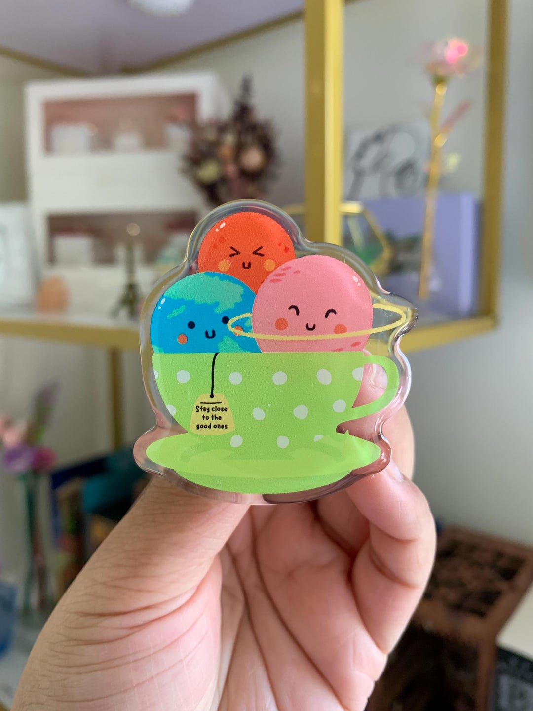 Planet Teacup Acrylic Epoxy Pin | Kawaii Space | Affirmations Pin ...