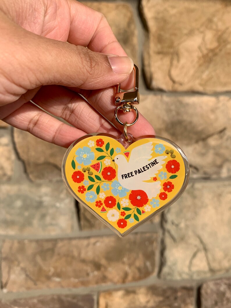 Free Palestine Heart Keychain With Watermelon, Dove, Olives, and Poppy ...