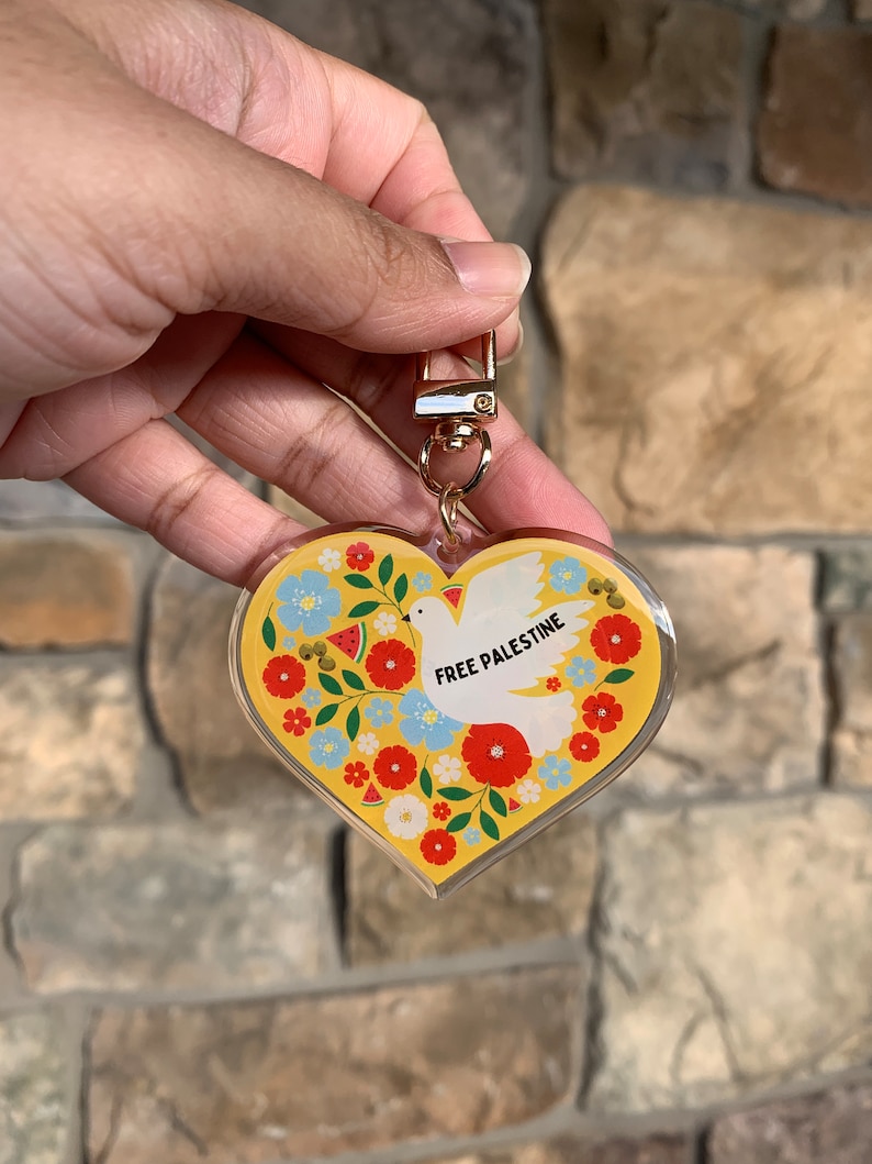 Free Palestine Heart Keychain With Watermelon, Dove, Olives, and Poppy ...