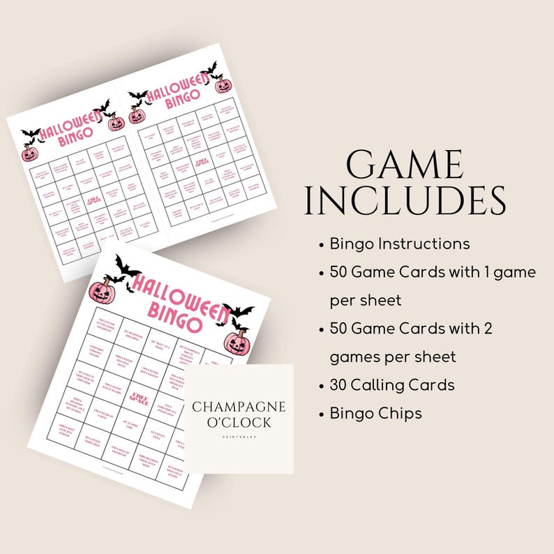 Pink Halloween Activity Bingo Printable Game | 50 Cards | Perfect for ...