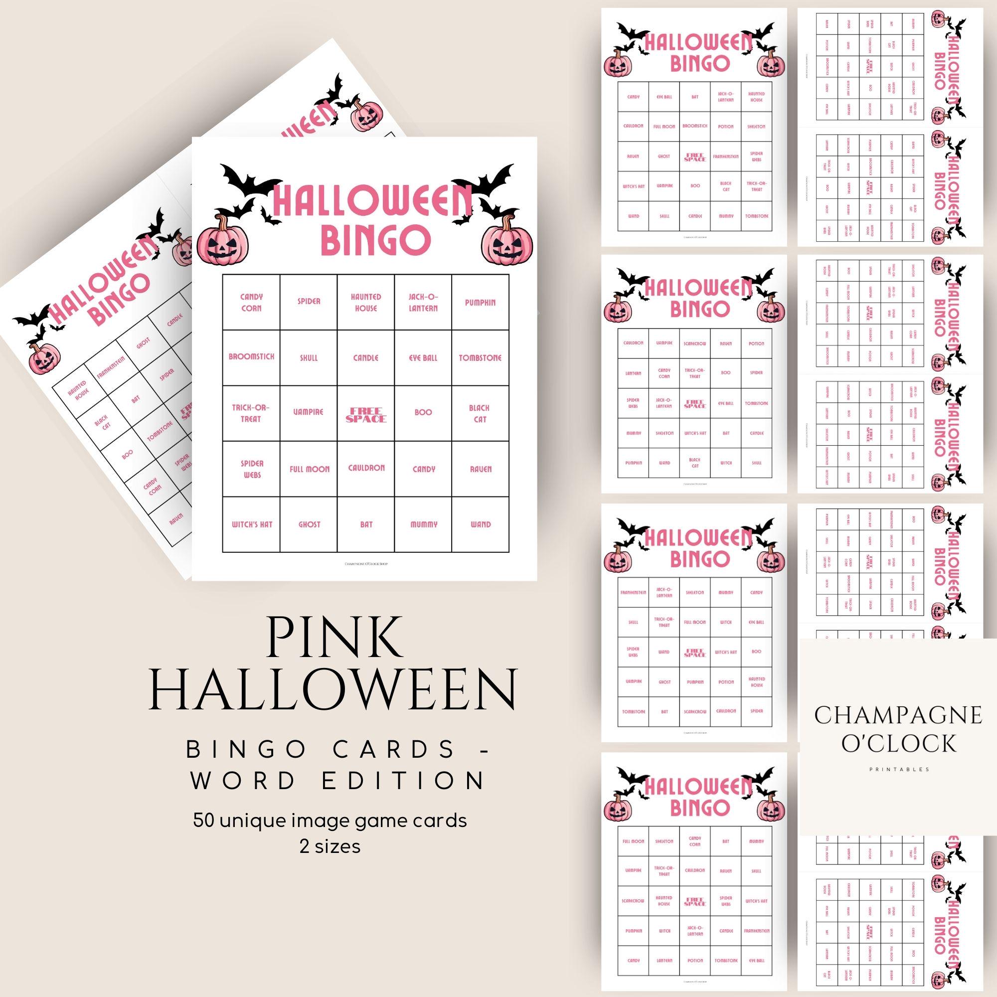 Pink Halloween Word Bingo Printable Game | 50 Cards | Family Games ...