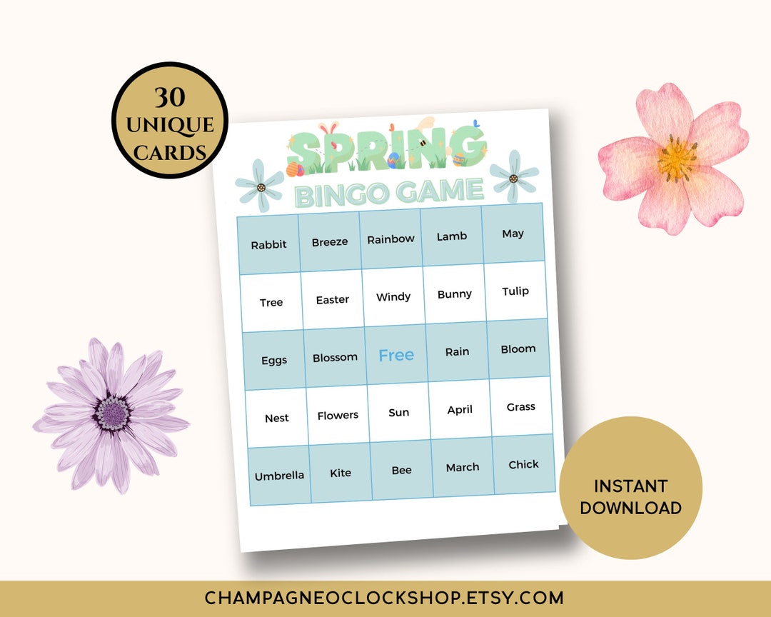 Printable Spring Bingo | Spring Activity | Spring Bingo Printable | 30 ...