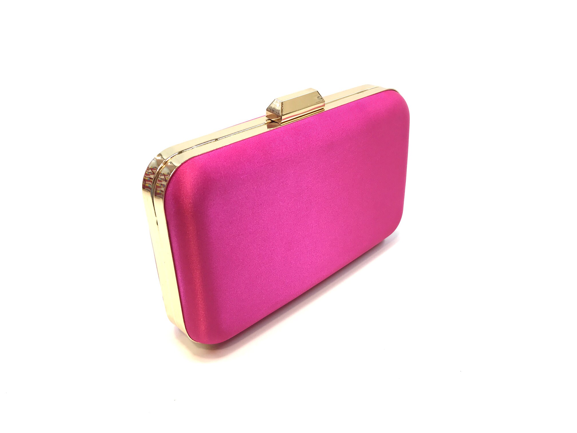 Satin Fuchsia Clutch Purse, Gold With Removable Chain, Fuchsia Evening ...
