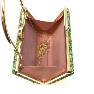 Shiny Light Green Clutch Bag With Removable Chain, Gold Frame Green ...