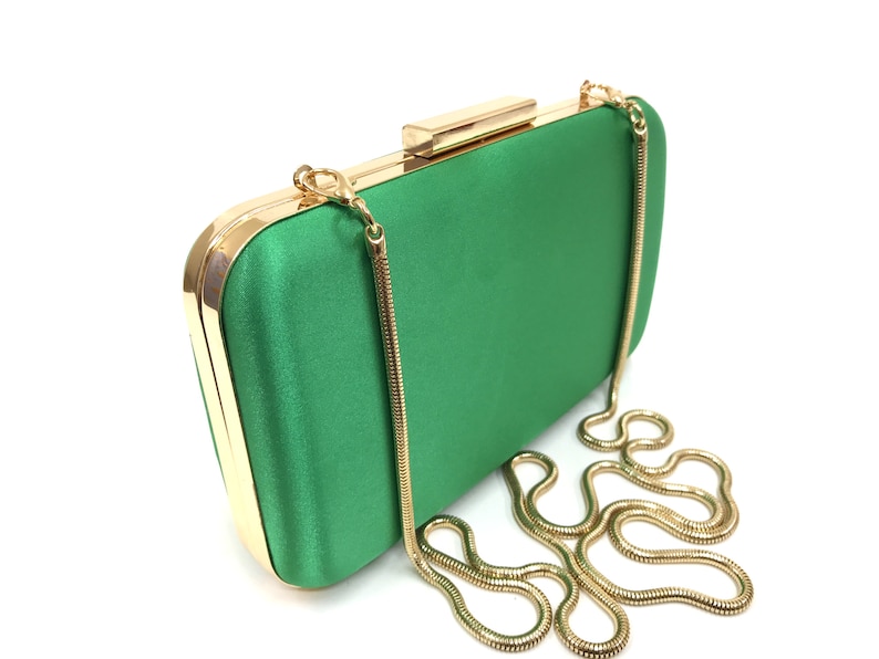 Satin Green Gold Clutch Purse, Elegant Green Satin Evening Bag, With ...