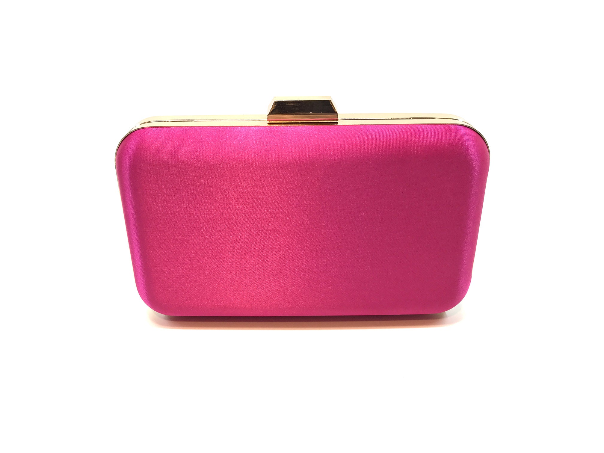 Satin Fuchsia Clutch Purse, Gold With Removable Chain, Fuchsia Evening ...