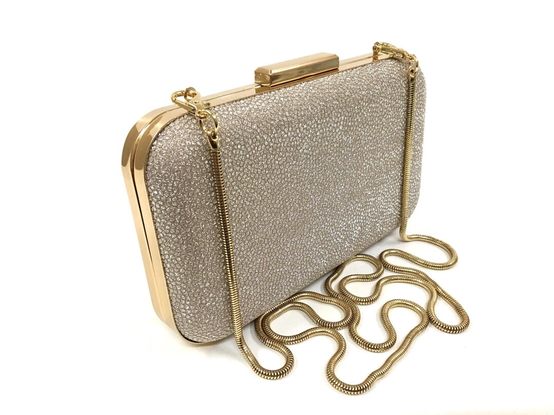 Sparkly Gold Evening Bag, Gold Clutch Bag With Removable Chain, Gold ...