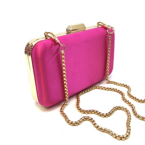 Satin Fuchsia Clutch Purse, Gold With Removable Chain, Fuchsia Evening ...