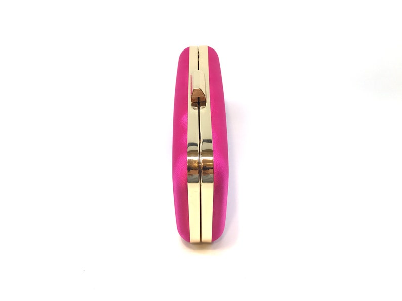 Satin Fuchsia Clutch Purse, Gold With Removable Chain, Fuchsia Evening ...
