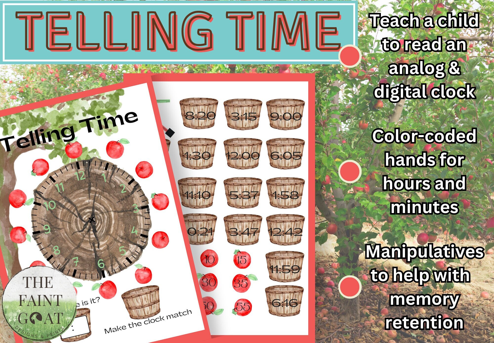 Telling Time With Apples Printable - Etsy